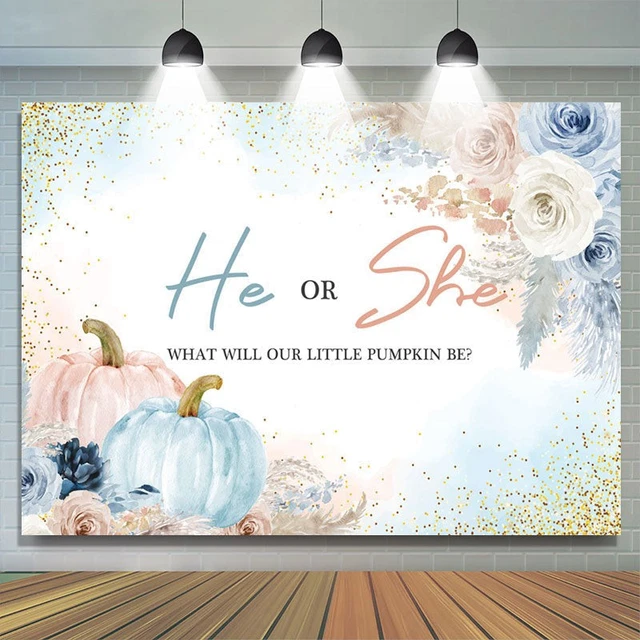 BOHO HE OR She Pumpkin Floral Baby Shower Backdrop $35.95 - PicClick AU