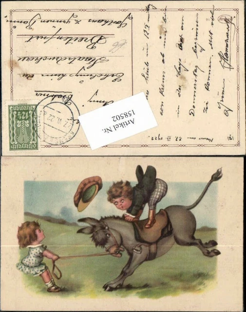 158502,MÄDCHEN ZIEHT ESEL Junge wird abgeworfen Humor Scherzkarte EUR 3 ...