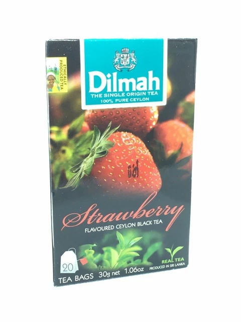 DILMAH 100% PURE Ceylon STRAWBERRY flavored black tea 30g | 20 tea bags ... DILMAH 100% PURE Ceylon STRAWBERRY flavored black tea 30g | 20 tea bags ...