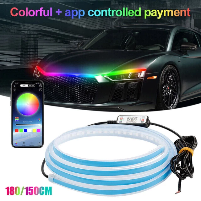 CAR RGB LED DRL Hood Light-Strip Engine Cover Daytime Running Light APP ...