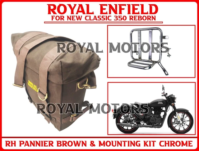 ROYAL ENFIELD RH PANNIER BROWN & MOUNTING KIT CHROME For New Classic ...