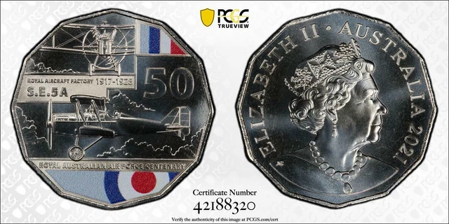 2021 AUSTRALIA 50C Centenary of the RAAF S. E. 5A PCGS MS69 Top Pop 7/0 ...