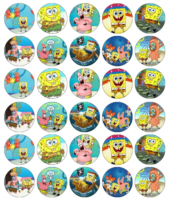 30 SPONGEBOB SQUAREPANTS Edible Wafer Paper Cupcake Toppers Wafer Paper ...