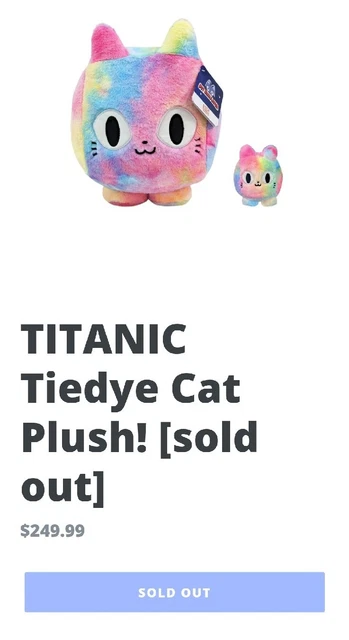 BIG GAMES ROBLOX Pet Simulator X Titanic Tie Dye Cat Plush w/ Code PRE ...
