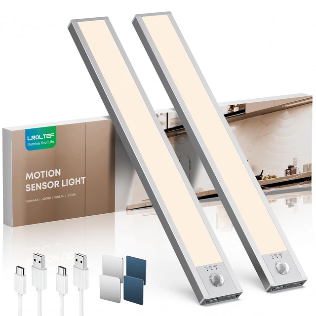 UNDER CABINET KITCHEN Lights Motion Sensor Dimmable 21cm 1500mAh 6500K ...