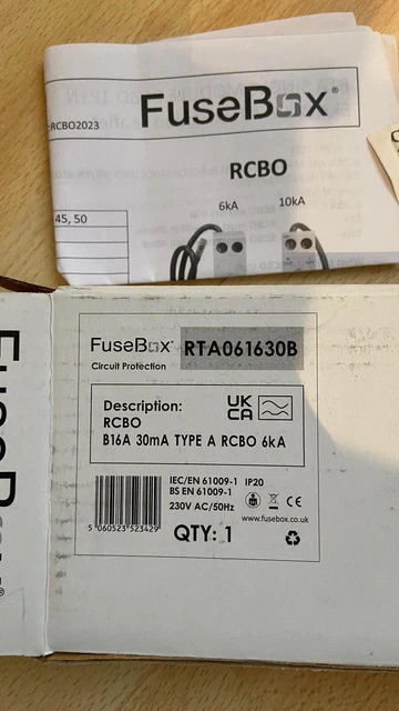 FUSEBOX RTA061630B TYPE-A 16A RCBO Single Pole+N TripType-B 16A 6kA 30mA £10.00 - PicClick UK