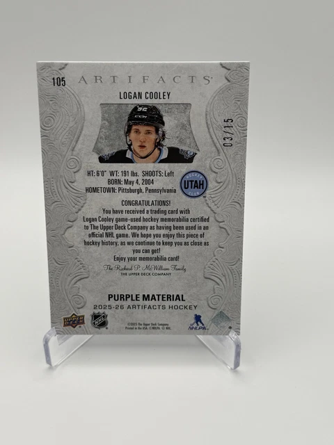 2025-26 UPPER DECK ARTIFACTS BLACK MATERIAL Logan Cooley Dual Patch 03/ ...