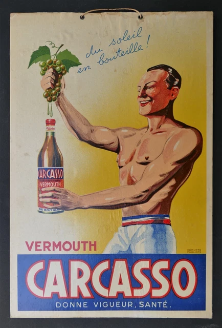 RARE CARTON PUBLICITAIRE ancien VIN TONIQUE Art Déco VERMOUTH CARCASSO ...
