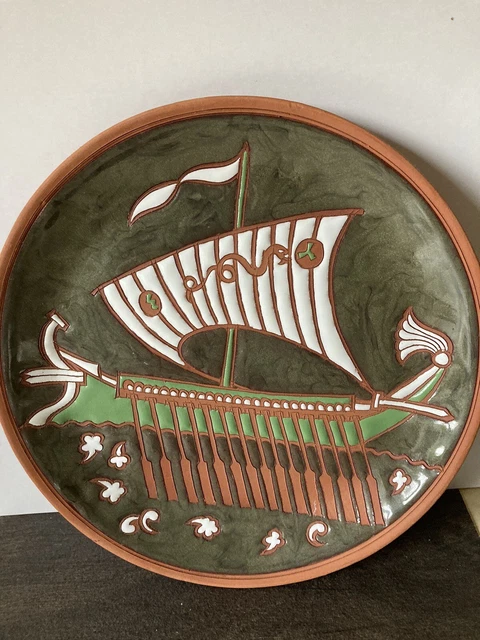 BONIS POTTERY RHODES Greece Terracotta Plate of Ancient Galley £15.99 ...