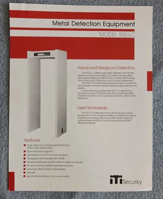 METAL DETECTION EQUIPMENT Model 100-LC Data Sheet Specification By ITI ...