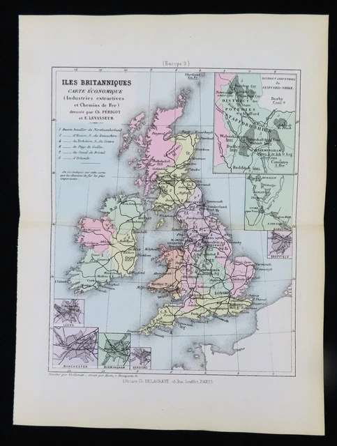 1880 ANTIQUE MAP of The British Isles 19th Century Industry Rail ...