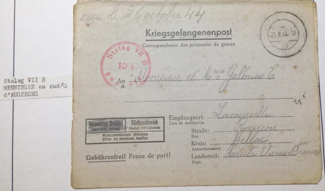 WW2 LETTRE PRISONNIER De Guerre Stalag Oflag Vii B ...