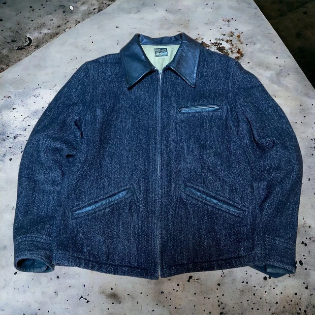 THE FLAT HEAD WJ-52 Colored Leather Wool Jacket Men Size 36 Black Made In Japan EUR 326,94 ...