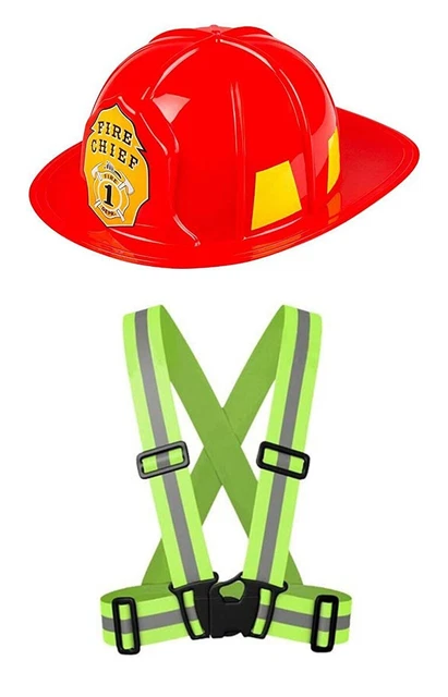ADULTS FIREMAN SET (Helmet & Braces) Firefighter Fancy Dress Emergency ...