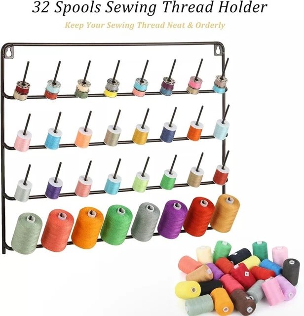 WALL-MOUNTED 32 SPOOLS Sewing Thread Rack Cone Holder Sewing Quilting ...