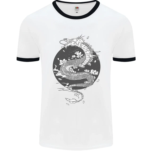 T-SHIRT RINGER POUR Homme Avec Fond De Dragon Fantaisie Japonais EUR 15 ...