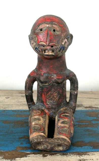 MID 20TH CENTURY KUYU tribe ceramic painted sitting figure. D.R. Congo ...