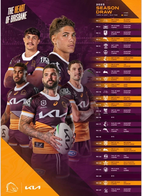 BRISBANE BRONCOS TEAM match schedule fixture Poster,Nrl Rugby 1 $8.99 ...
