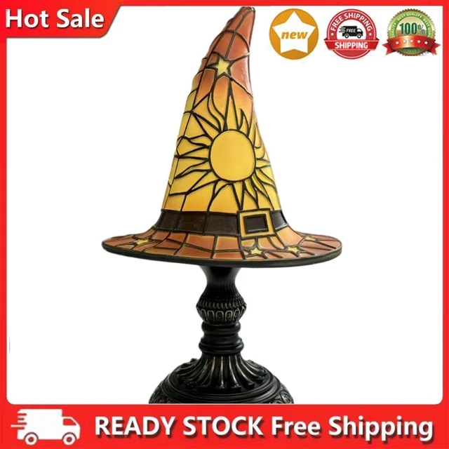 30CM LED STAINED Glass Witch Hat Lamp USB Handmade Wizard Hat Ornament ...