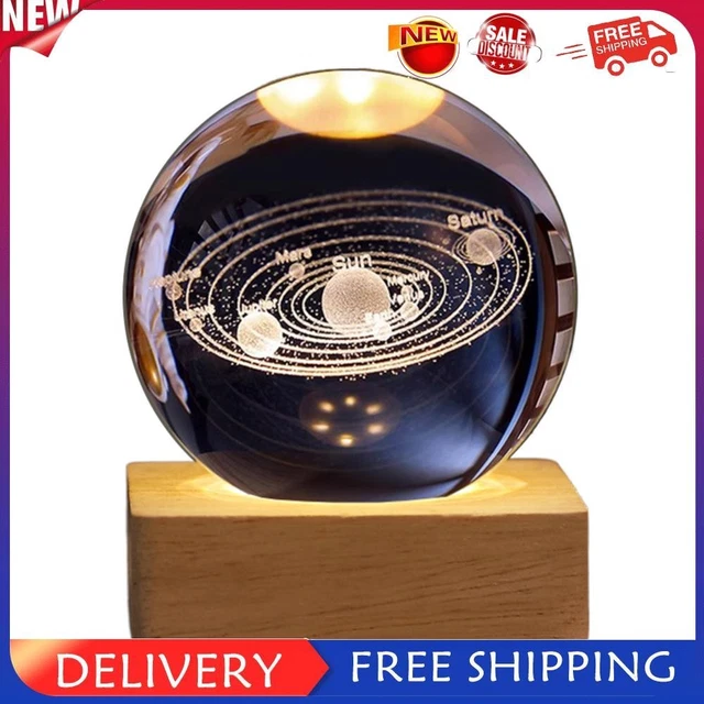 3D ENGRAVED LED Crystal Ball Light USB Charging for Bedroom Decor (solar system) £6.71 - PicClick UK