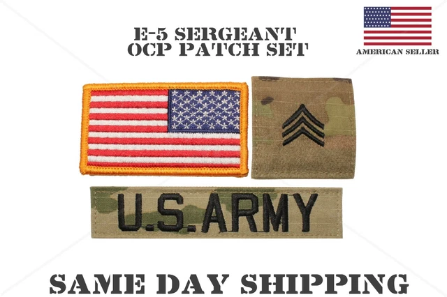 U.S. ARMY E-5 Sergeant Set Ocp Regulation Rank/ Branch/ Flag Patch Hook ...