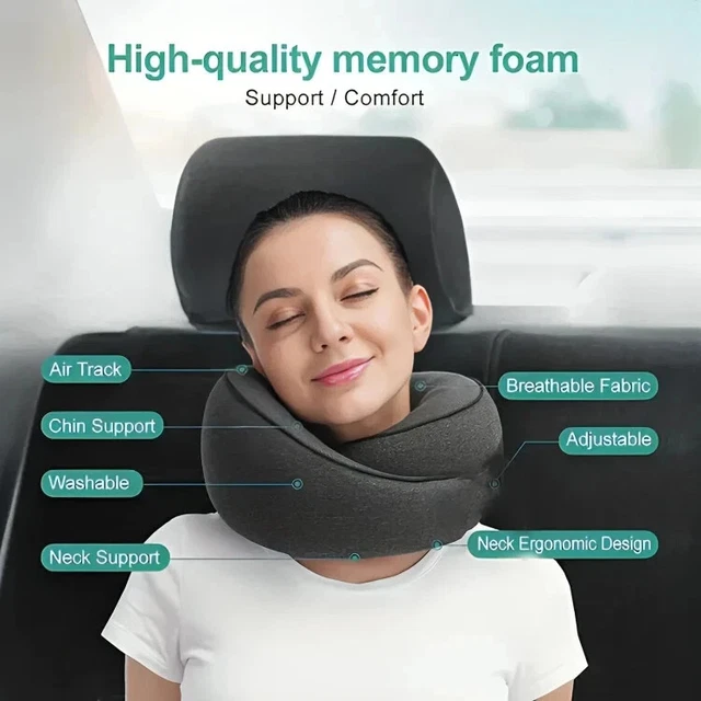 TRAVEL U SHAPED Pillow Memory Foam Neck Head Rest Soft Support Plane ...