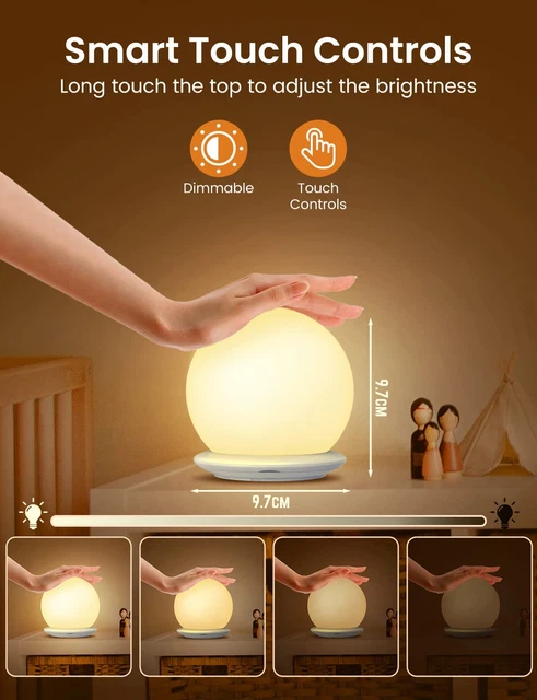 NIGHT LIGHT KIDS, LED Night Light with Touch Control, Warm Light, 8 RGB ...