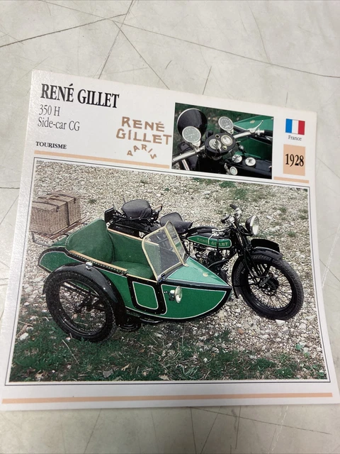 RENÉ GILLET 350 H side-car CG 1928 fiche carte moto de collection Atlas ...