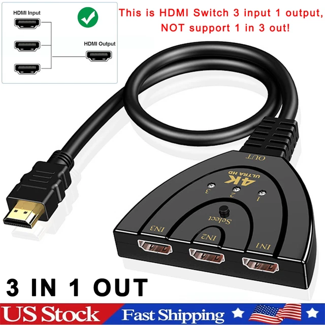 4K HDMI 2.0 Cable Auto Switch Switcher Splitter Adapter 3 In to 1 Out ...
