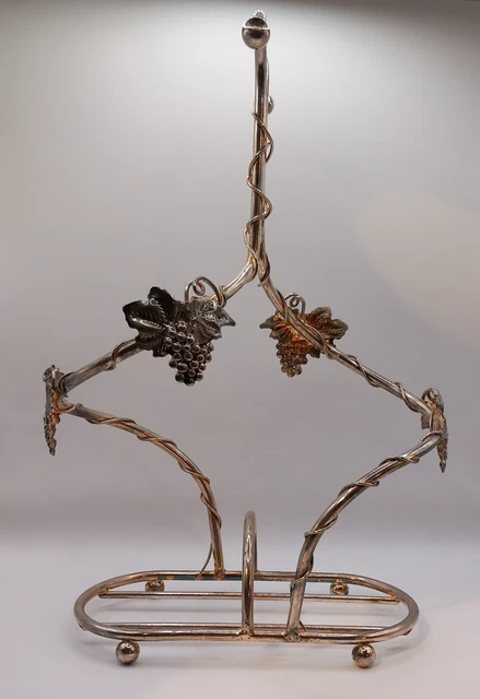 VINTAGE FRENCH SILEA Silver Plated Double Wine Bottle Holder Grape Leaf ...