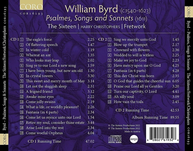 WILLIAM BYRD WILLIAM Byrd: Psalmes, Songs and Sonnets 1611 (CD) Album EUR 27,32 - PicClick FR