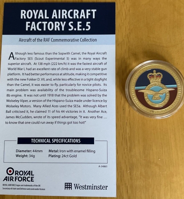 RAF AIRCRAFT COMMEMORATIVE Collection 24ct Gold Coin Medallion COA WW1 ...