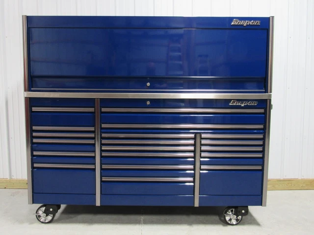 SNAP ON MIDNIGHT Blue & Titanium 84" Epiq Tool Box, Stainless Steel Top ...