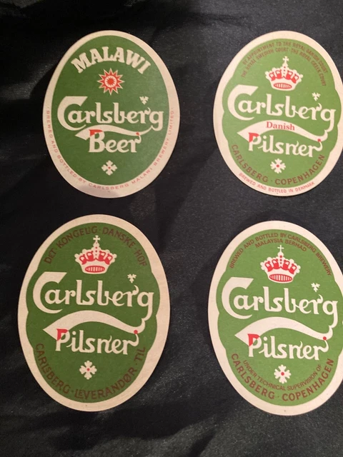CARLSBERG COLLECTABLES BEER bottle labels x 4 immaculate condition £12. ...