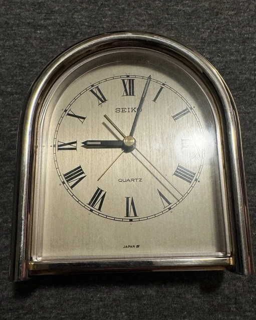 VINTAGE SEIKO QUARTZ Desk Clock, Model QP 269 G Brass Case Tested Alarm ...