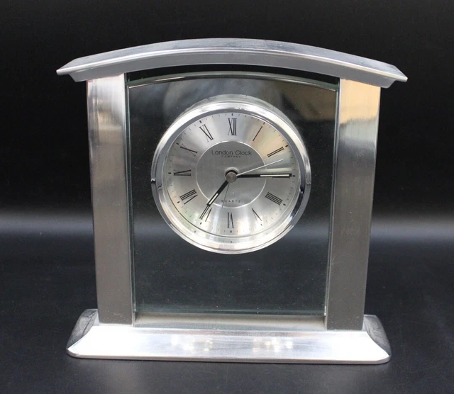 LONDON CLOCK CO Silver Metal Quartz Battery Operated MANTLE CLOCK 18cm ...