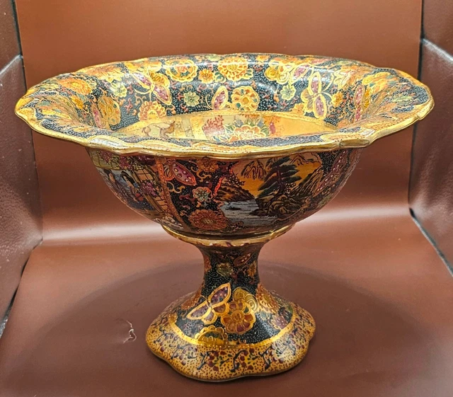 BEAUTIFUL SATSUMA HAND-PAINTED China Pedestal Bowl Centerpiece 11.5" £ ...