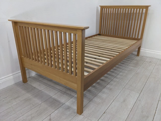 SINGLE BED FRAME Solid Oak Bannister Headboard Slatted Foundation FREE ...