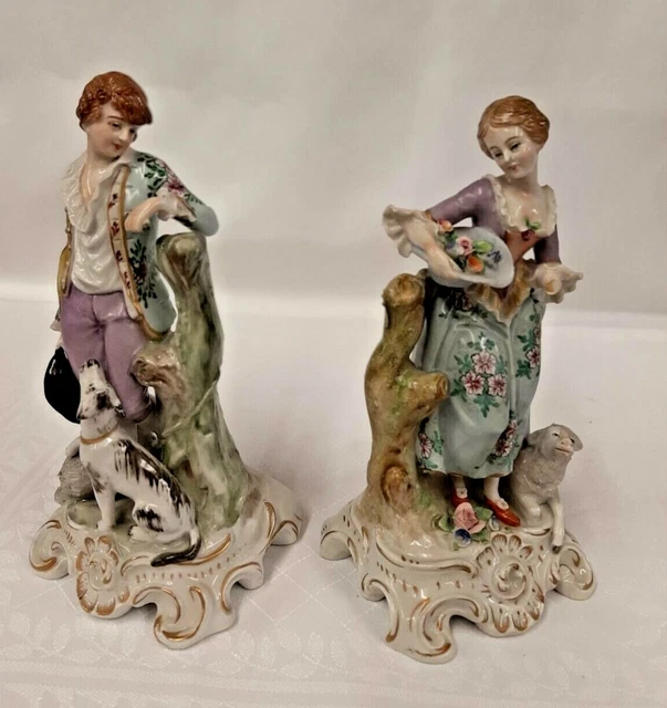 SITZENDORF PAIR SHEPHARD and Shepherdess - Dog and Sheep £125.00 ...