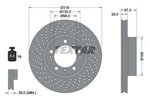 TEXTAR 1X DISQUE Perforé / Intérieur pour Porsche 911 Cabriolet 3.4 ...