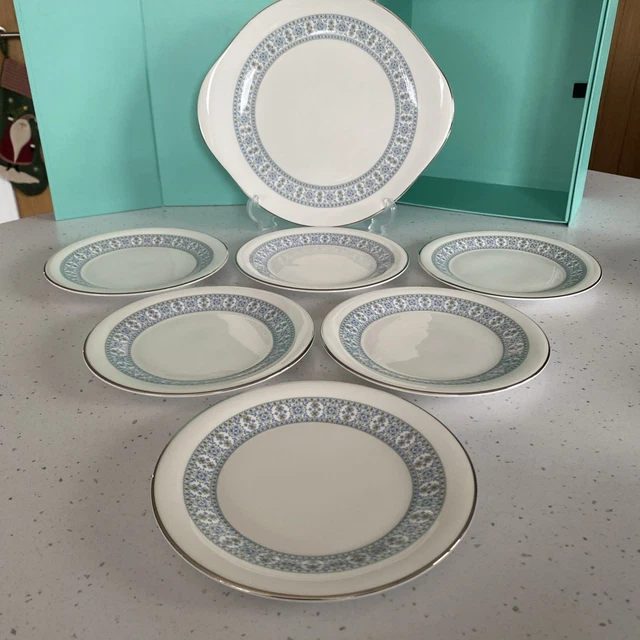 6 X ROYAL Doulton Counterpoint bone china side plates 6 1/2" plus Cake ...