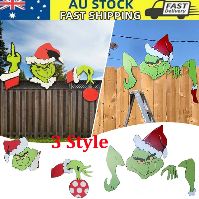FUN GRINCH CHRISTMAS Decor Grinch Fence Peeker Ornaments Yard Wall ...