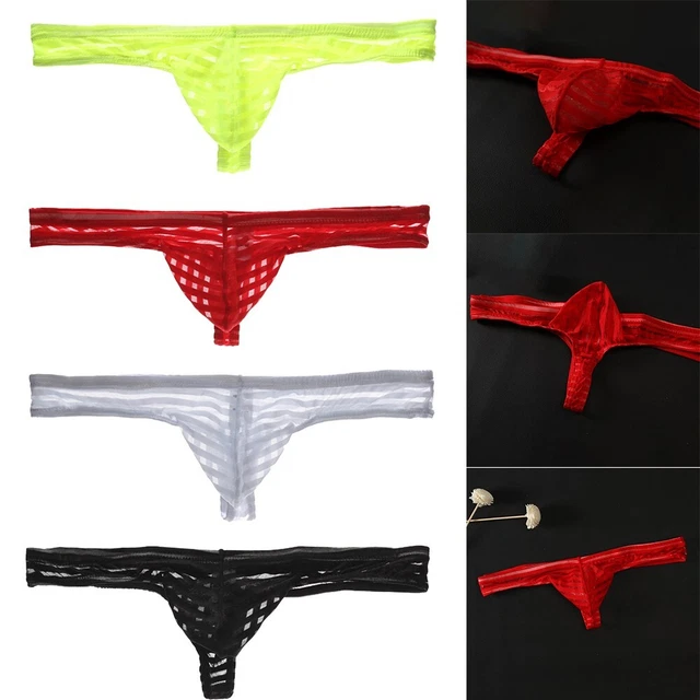 STRIPED SEE THROUGH Mesh G string Thong for Men's Sexy T back Underwear ...