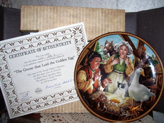 PLATE THE GOOSE that Laid the Golden Egg 1988 by Knowles Aesop's Fables ...