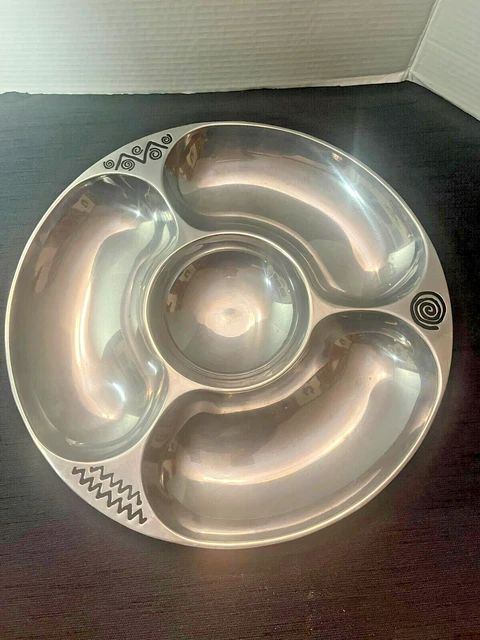 WILTON ARMETALE RWP "REGGAE" 3-Section Appetizer/Chip-n-Dip Server Tray ...