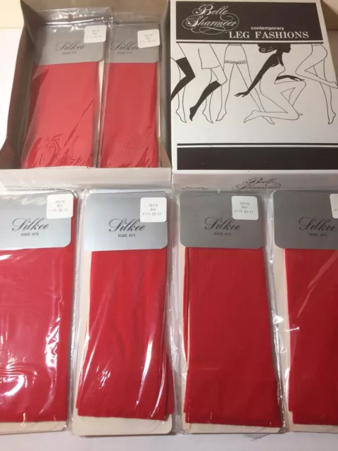 6 Pairs Vintage Red Nylon Sheer Knee Highs Stockings 8 1 2 11” Usa