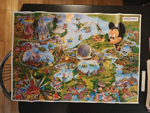 DISNEY WORLD RESORT Attraction Theme Park Wall Map Tour POSTER 1990’s £ ...