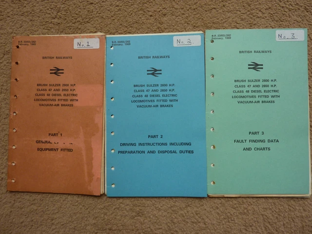 BRITISH RAIL BR Drivers Manual Class 47 Locomotives 33003/262 all three ...