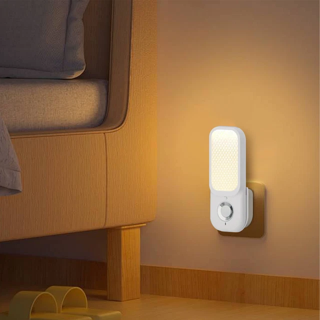 PLUG IN PIR Motion Sensor Hallway Socket LED Home Warm White Wireless ...