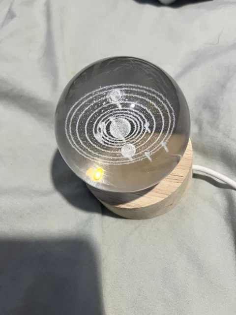 3D SOLAR SYSTEM Crystal Ball Night Light with Wooden Base – USB Powered ...
